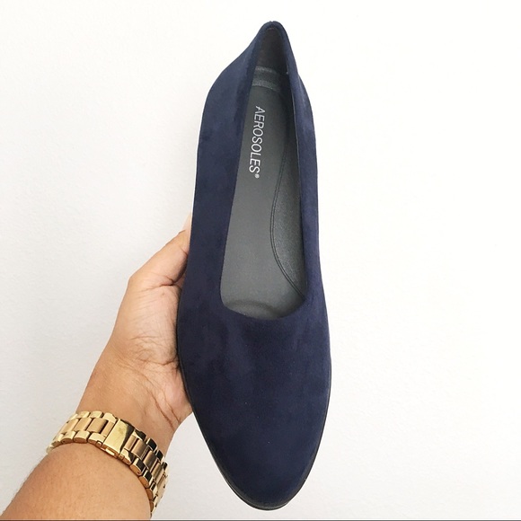 AEROSOLES | Shoes | Aerosoles Sideways Navy Blue Suede Wedge Loafers ...